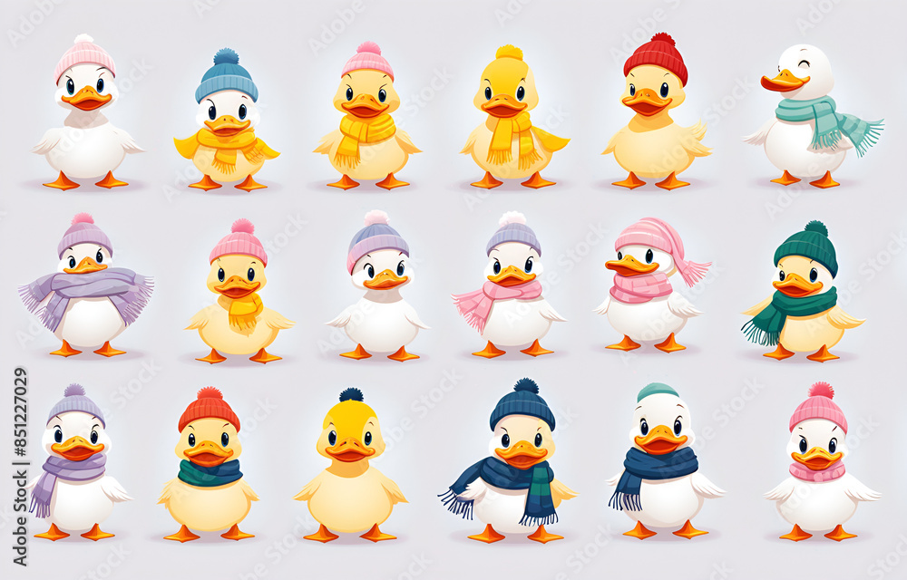 Cartoon duck ,psyduck wearing hats and necklaces ，Duoge Comics. Multi ...