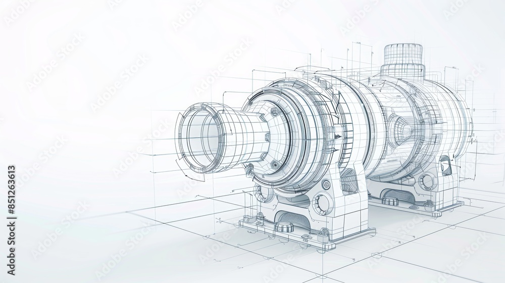 Mechanical Engineering Project Concept: Engine Draft Plan Drawing with ...