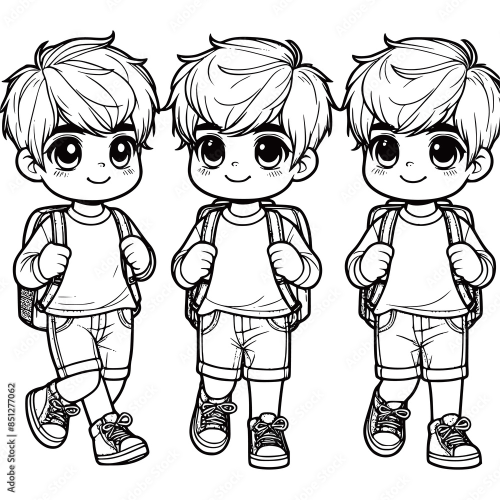 Continuous line drawing Friends boys going back to school vector art ...
