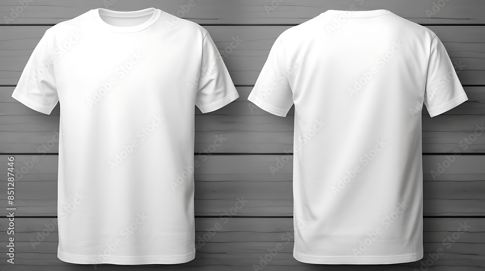 Plain white t-shirt front and back view in isolated background. Men's t ...