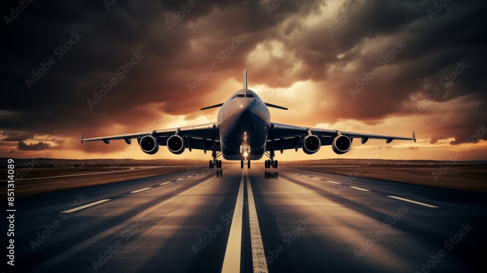 Military cargo aircraft executing a precise landing operation for ...