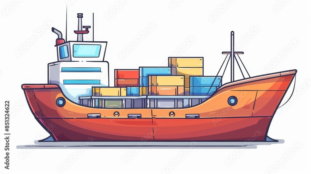 Ilustración de Stock Cute cartoon cargo ship design for t-shirts, icons ...