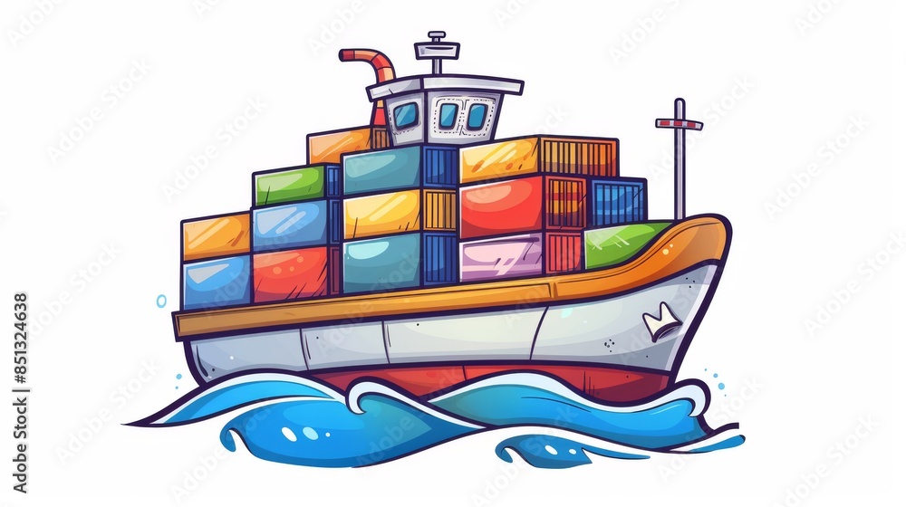 Stock-Illustration „Cute cartoon cargo ship design for t-shirts, icons ...
