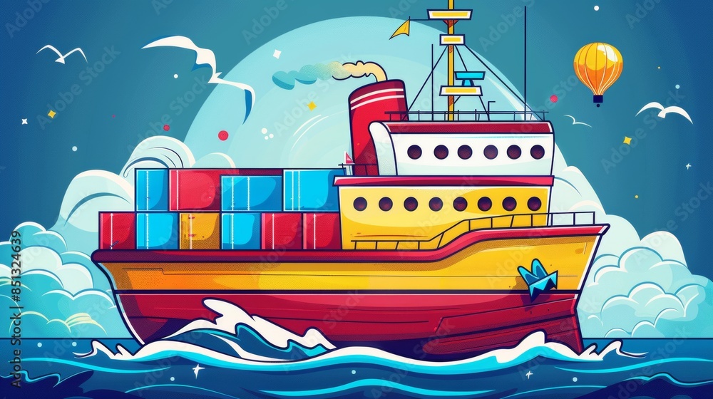 Ilustración de Stock Cute cartoon cargo ship design for t-shirts, icons ...