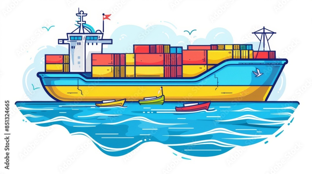 Cute cartoon cargo ship design for t-shirts, icons, logos, labels ...