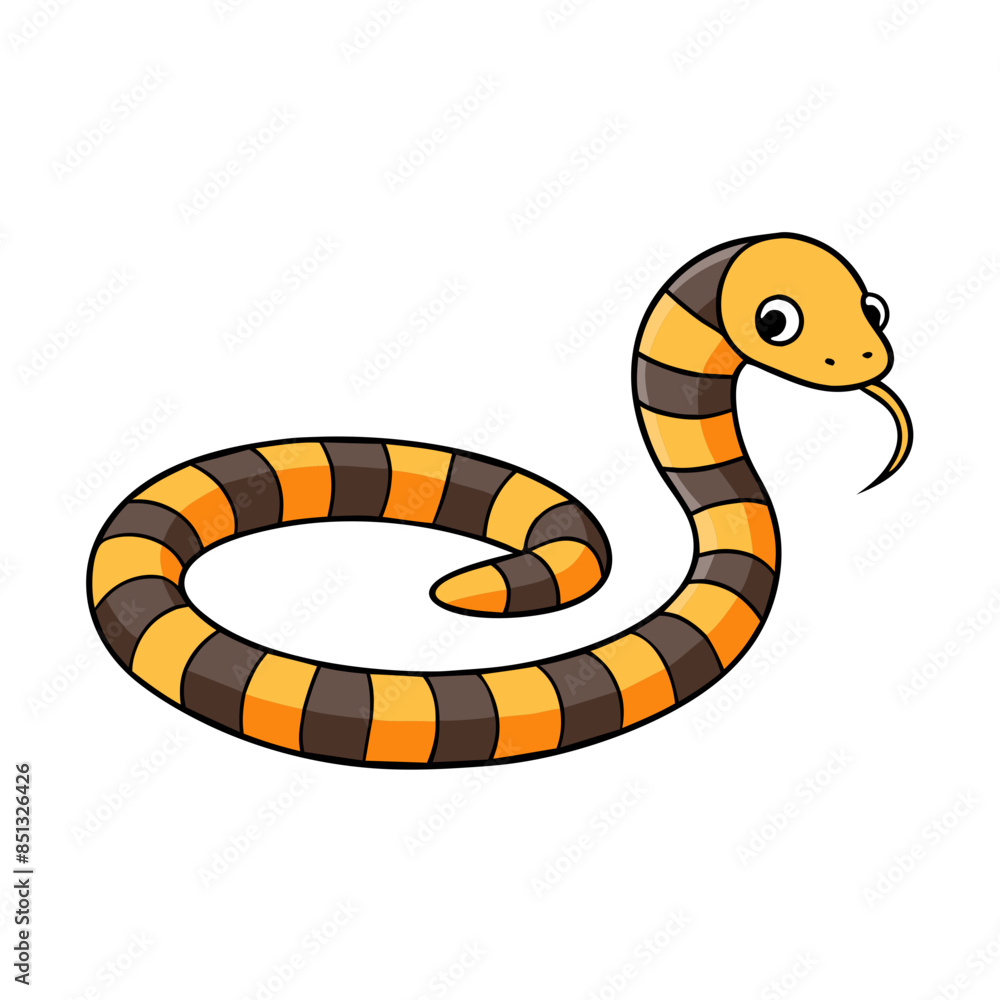 cartoon illustration of a coiled snake with distinctive patterns. Stock ...