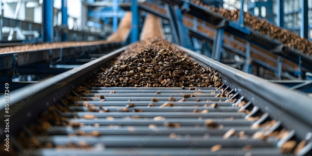 Biomass moves on conveyor belt to pyrolysis reactor for biochar ...