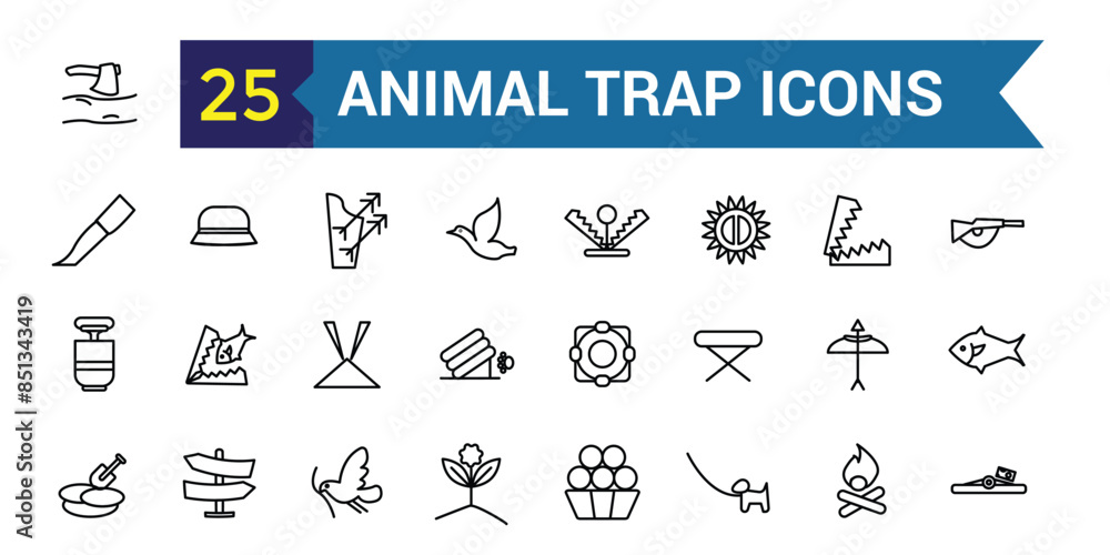 Animal trap icons set. Outline set of animal trap vector icons for ui ...