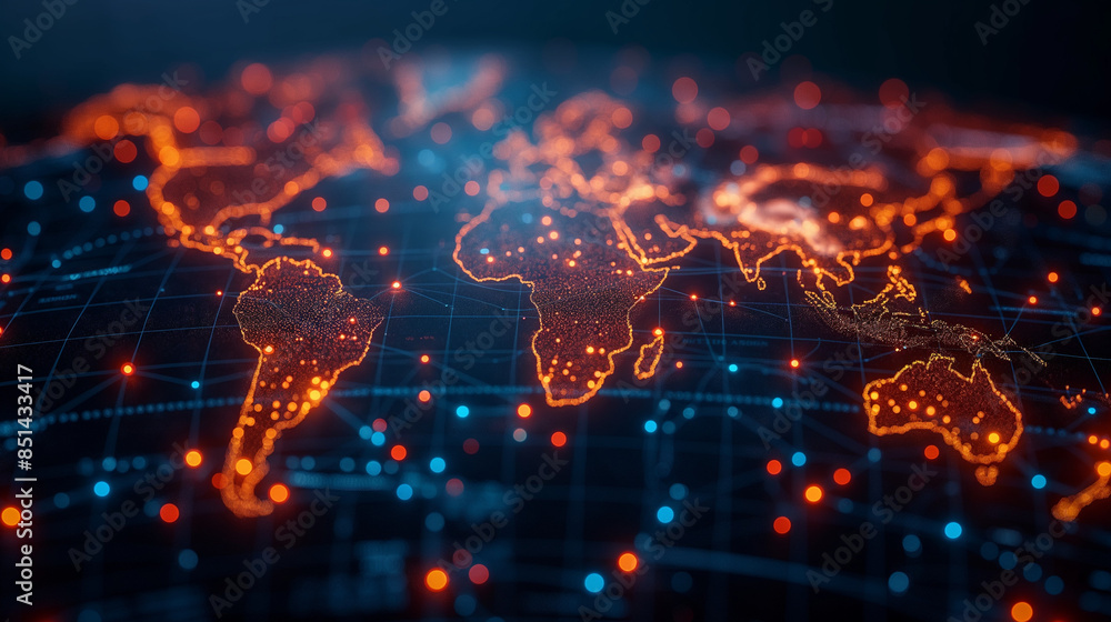 Global network connection. World map Asia continent point line ...