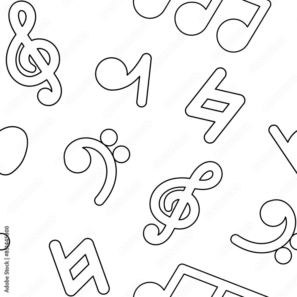 Musical notes. Seamless pattern. Coloring Page. Hand drawn style ...