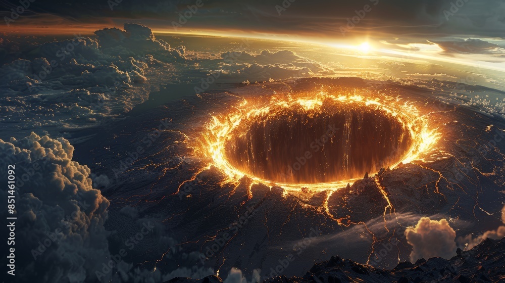 A detailed illustration of the Ring of Fire, a region in the Pacific ...