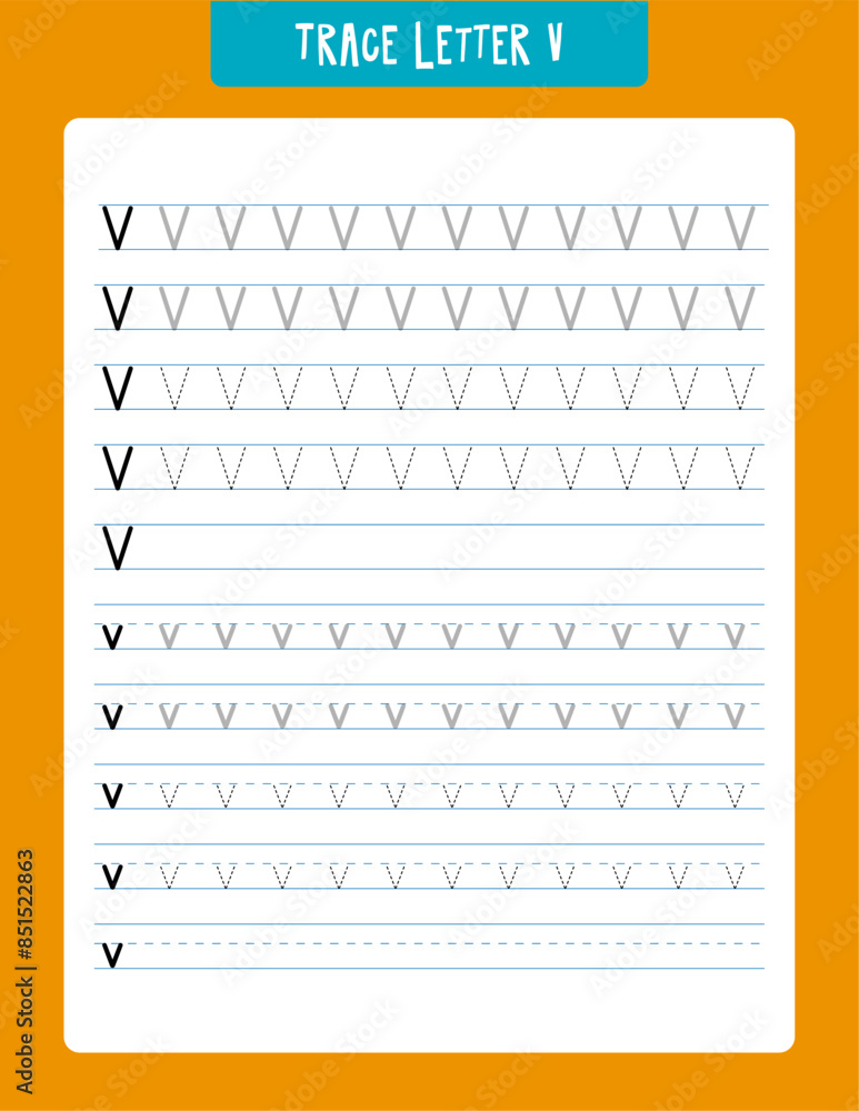 Letter v tracing worksheet designed for young children to practice ...