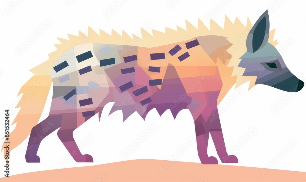 Hyena paper craft flat design side view wildlife park theme water color ...