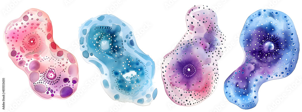 Watercolor cartoon microorganism amoeba isolated on white background ...