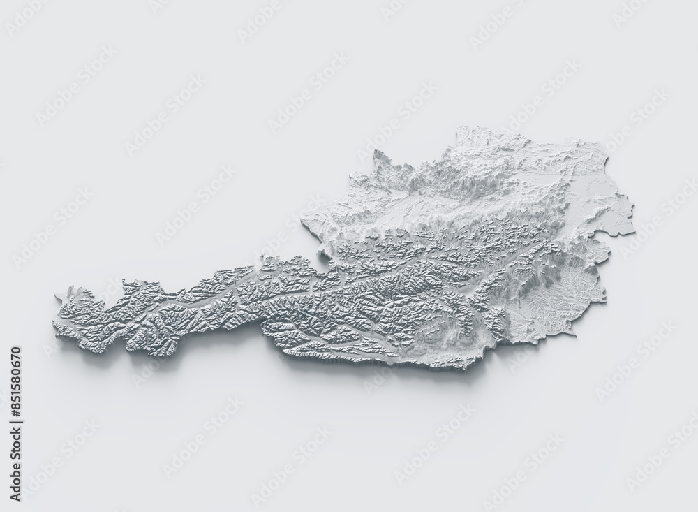 Austria Map Gray And White Shaded Relief Textured Map On White ...