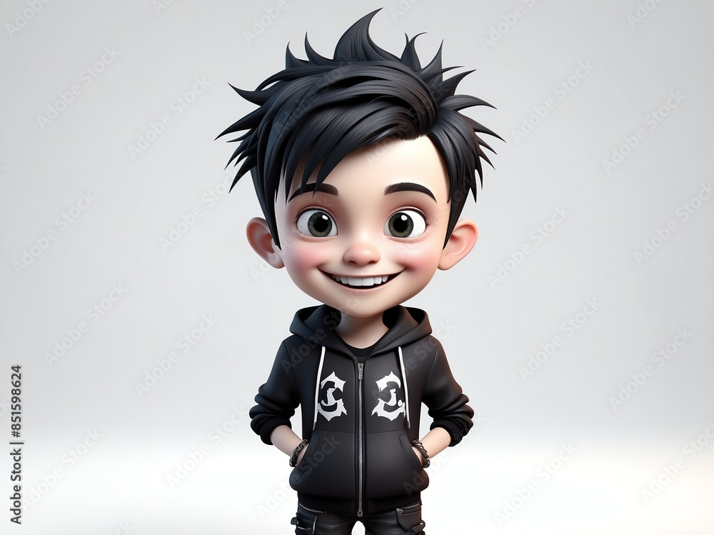 smiling goth boy cute d art illustration in plain white background ...