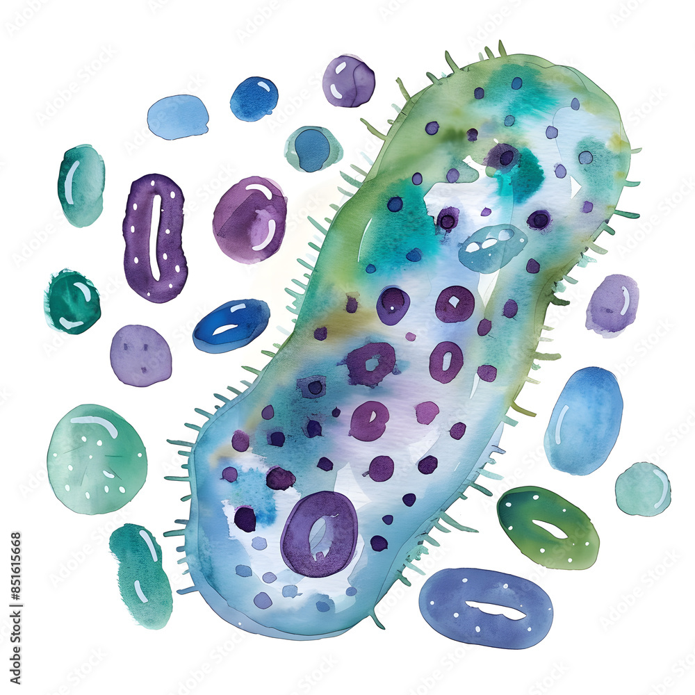 Watercolor cartoon microorganism amoeba isolated on white background ...