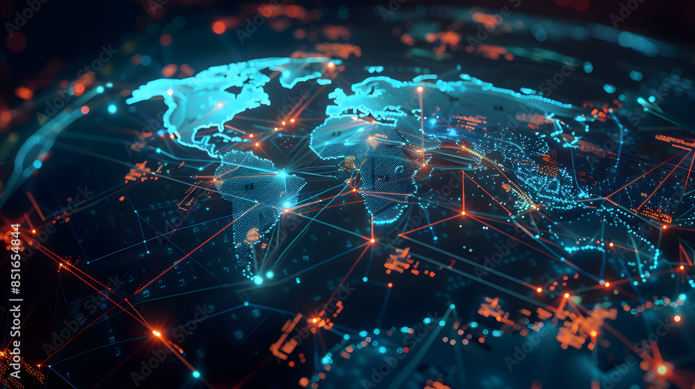 Digital world map planet Earth space global globe sky space 5G wireless ...
