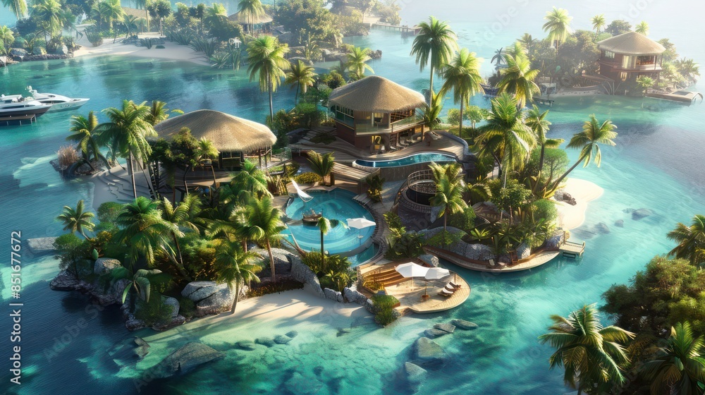 Blueprints of a luxurious private island resort with innovative design ...
