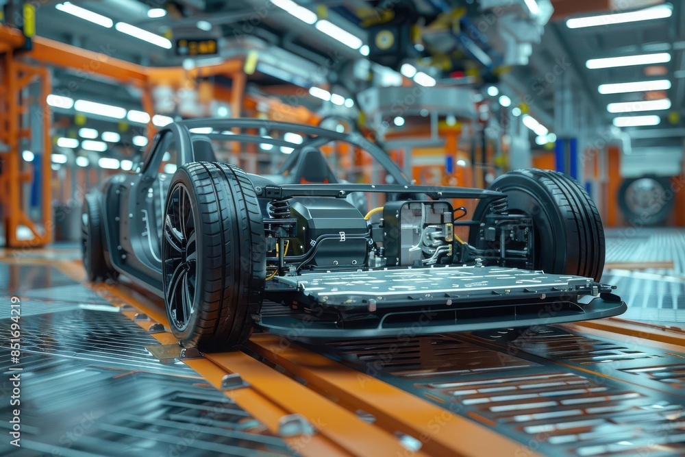 Futuristic electric car chassis design with integrated battery packs ...