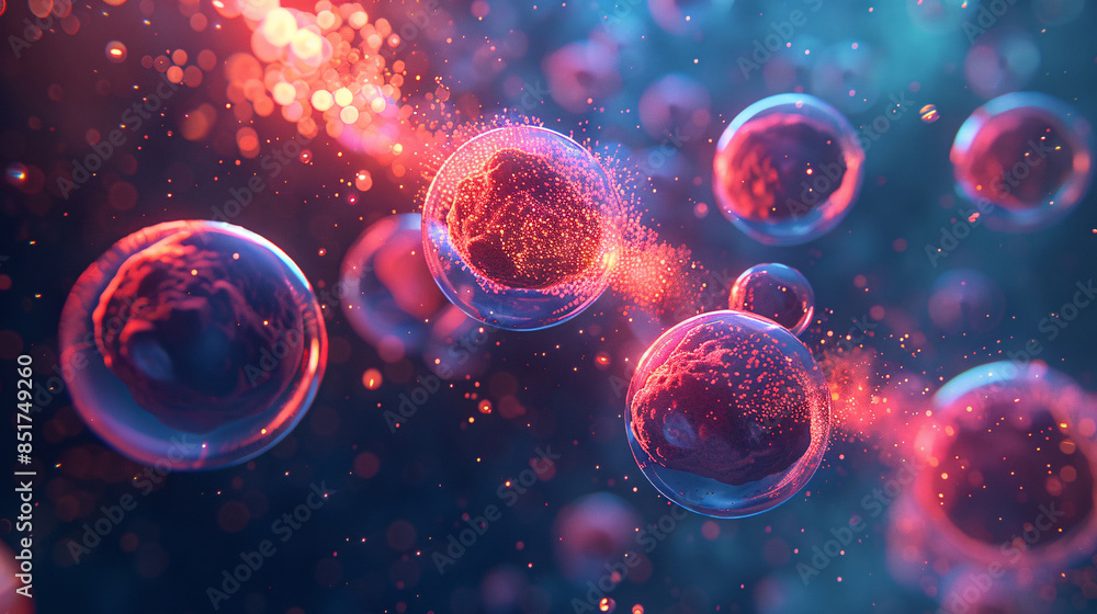 Visualization of cells dividing, representing growth and reproduction ...