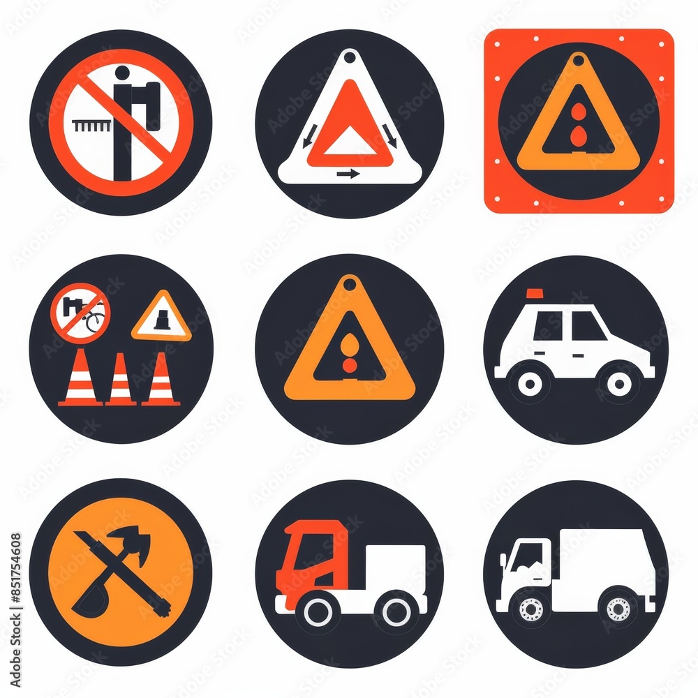 Minimalist icons of road construction tools and signs, ideal for ...