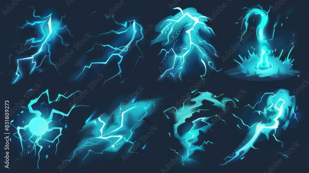 Cartoon lightning animation. Animated frames of electric strike, Stock ...