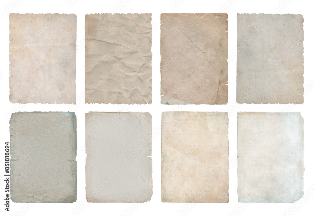 Old vintage paper sheets set with torn edges. Different texture of ...