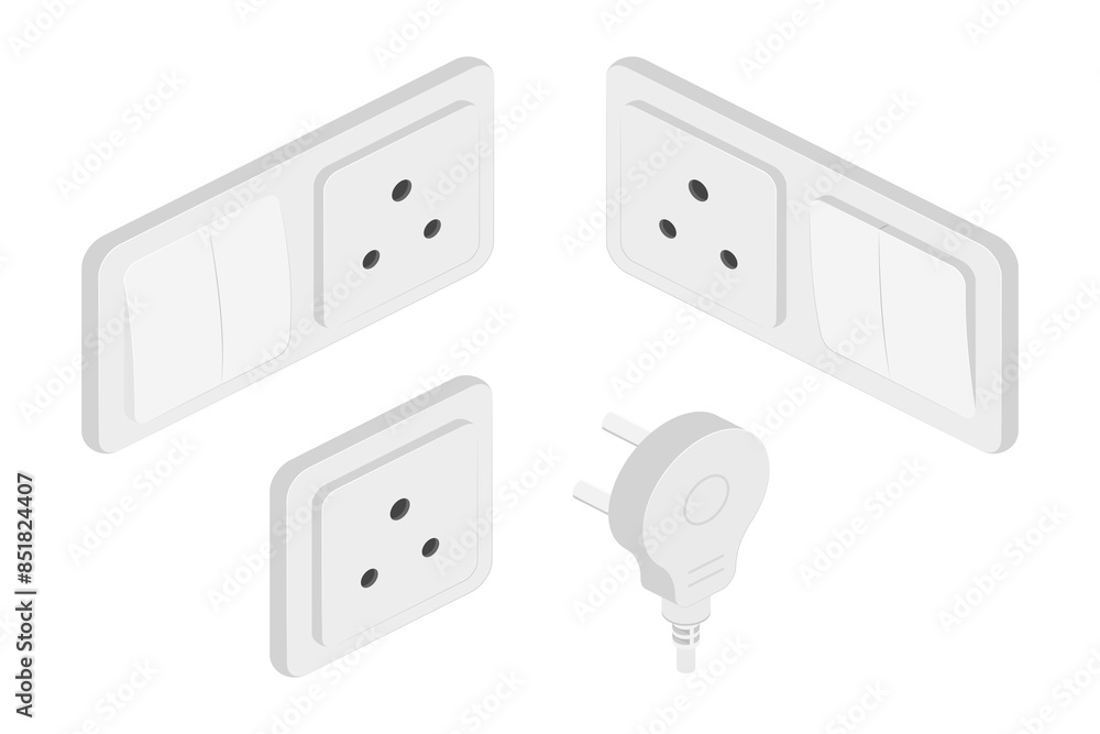 isometric power outlet plug electric socket indian type d switcher set ...