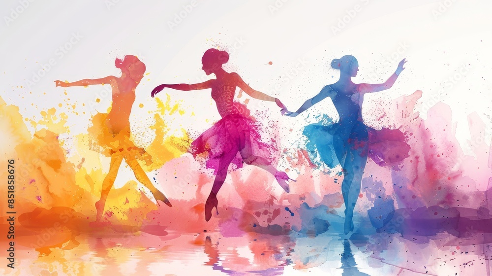 whip pan flat design side view dance performance theme watercolor ...