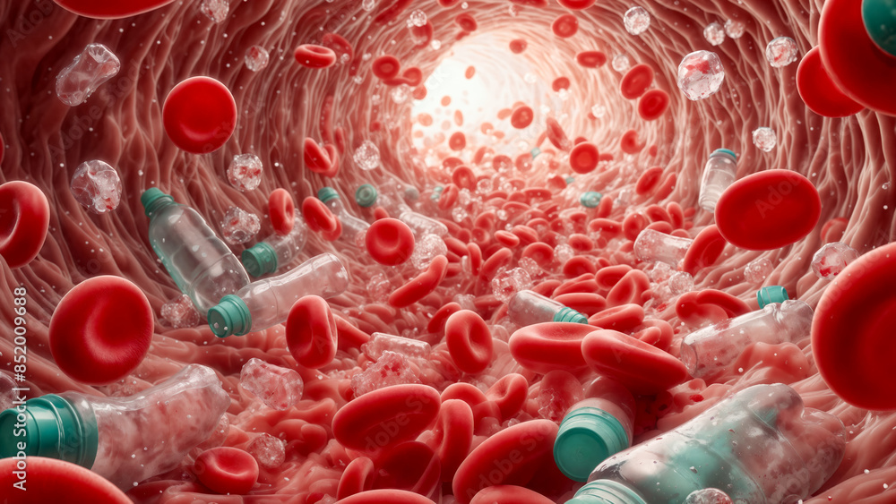 Detailed visualization of microplastics, and red blood cells inside ...