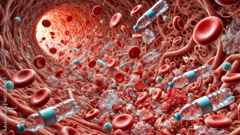 Detailed visualization of microplastics, and red blood cells inside ...