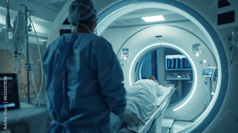 An interventional radiology surgeon performs a catheter-based treatment ...