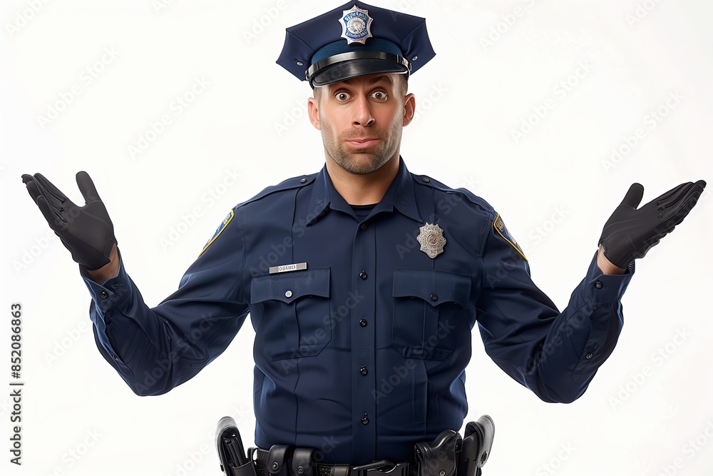 Confused Police Officer Shrugging their Arms to Brush off their Mistake ...