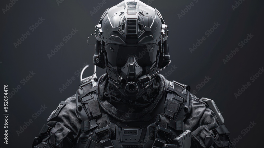 Special forces soldier in full gear helmets and mask modern technology ...
