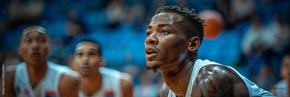 Olympic spirit: Determined basketball player grabs rebound Stock Photo ...