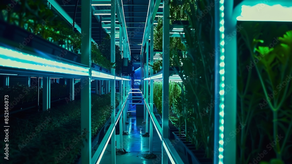 Vertical Farming Under UV Light Racks with Vertically Stacked Layers of ...