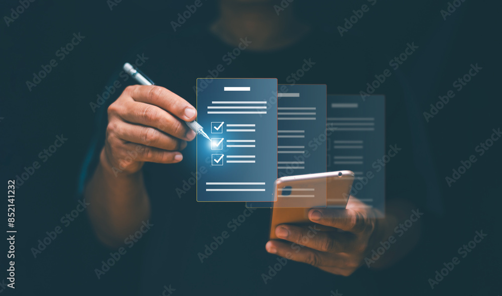 Checklist and approve concept, Businessman making valid marks for ...