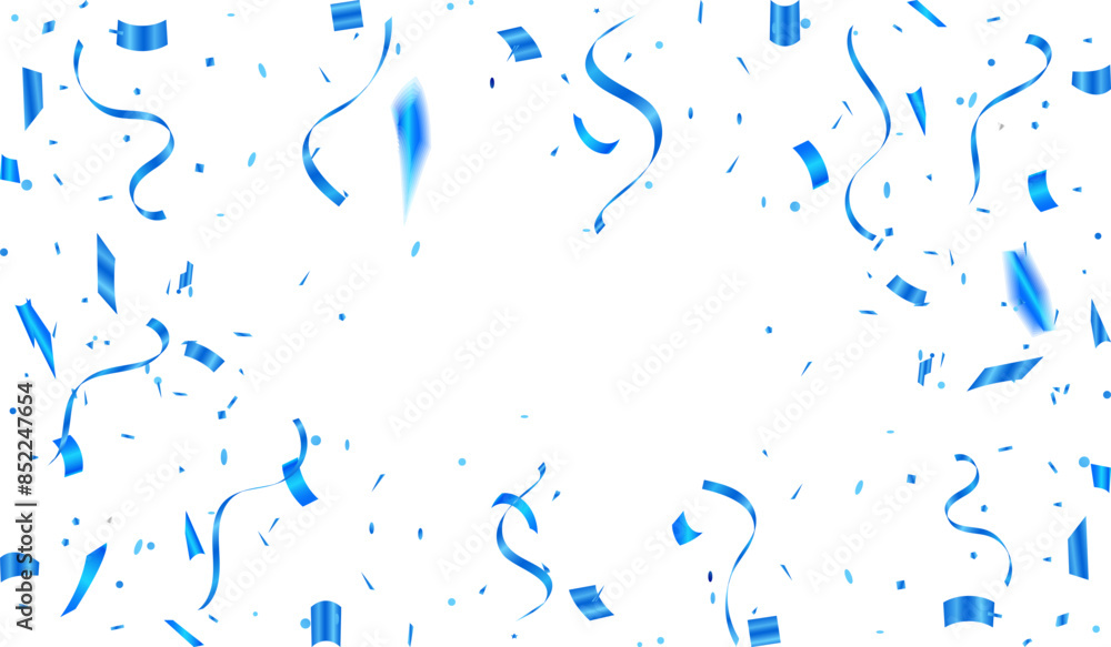 Blue confetti and ribbons. Celebration background template. Blue confetti background that is ...