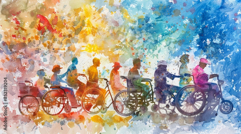 Diverse individuals on wheelchairs celebrate inclusivity in vivid ...