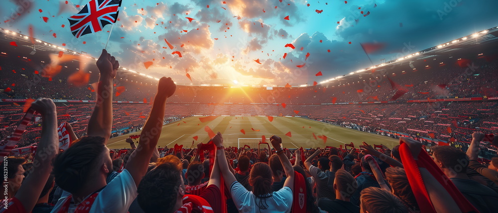 England EURO football supporter on stadium. England fans cheer on ...