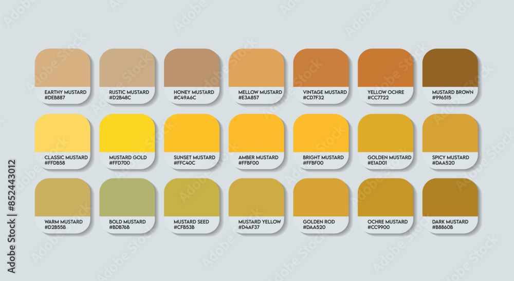 Mustard Color Palette, Mustard Color Guide Palette with Color Names ...