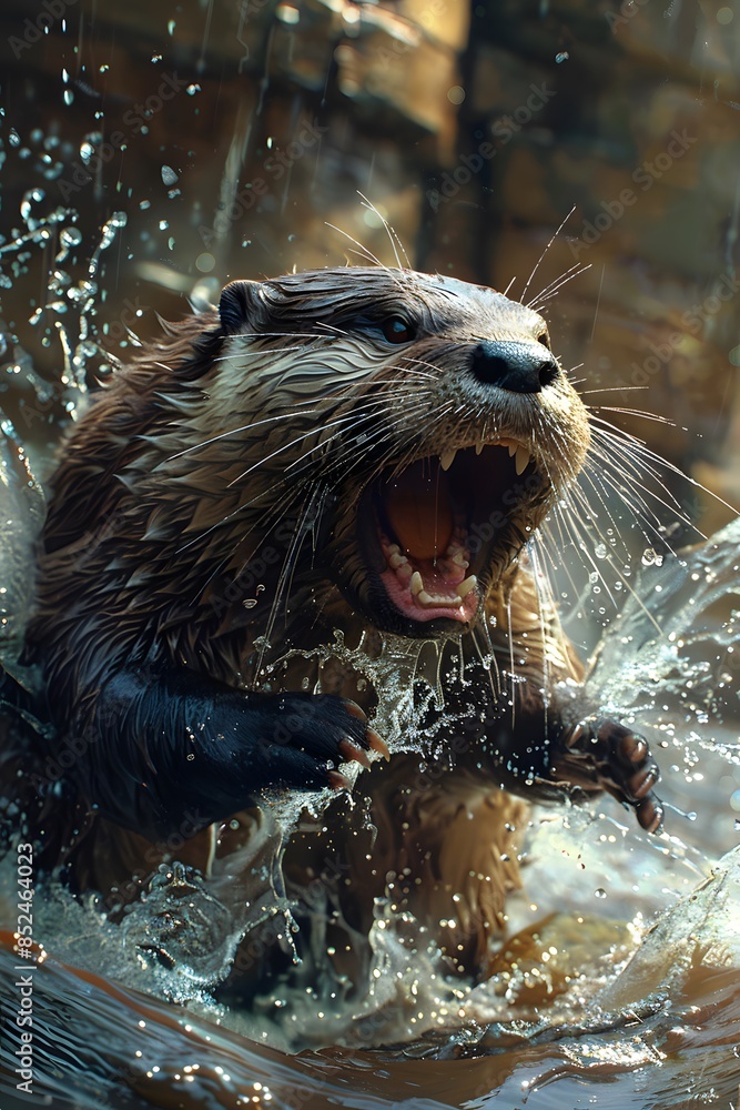 Movie Poster, A playful otter teasing a grumpy bridge troll with ...