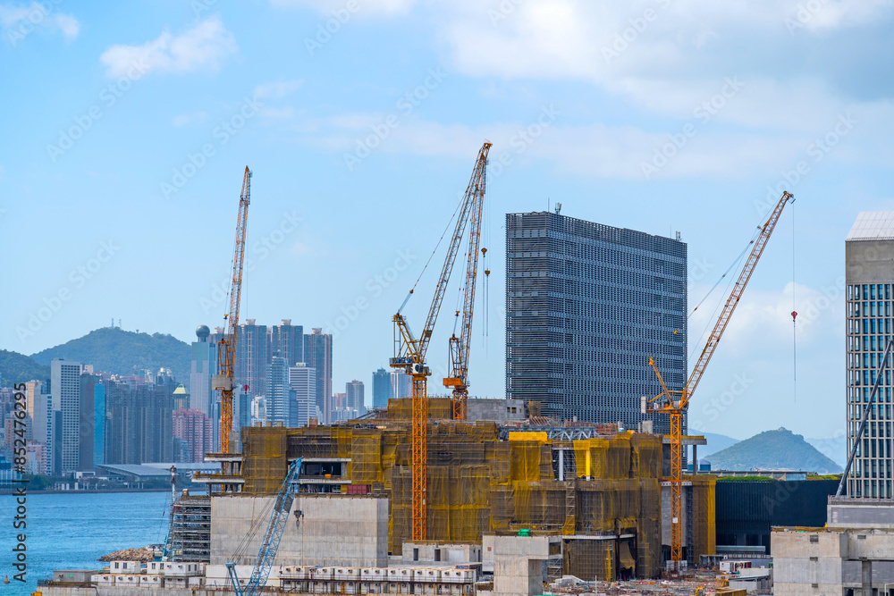 Construction building shore. Pile driving in foundation pit for ...