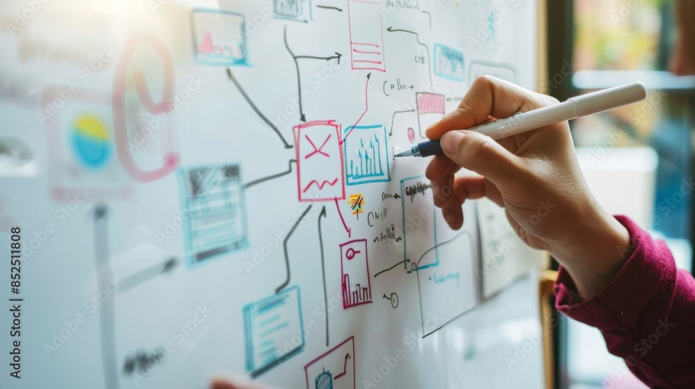 Business Process Flowchart: Hand Drawing on Whiteboard for Strategic ...
