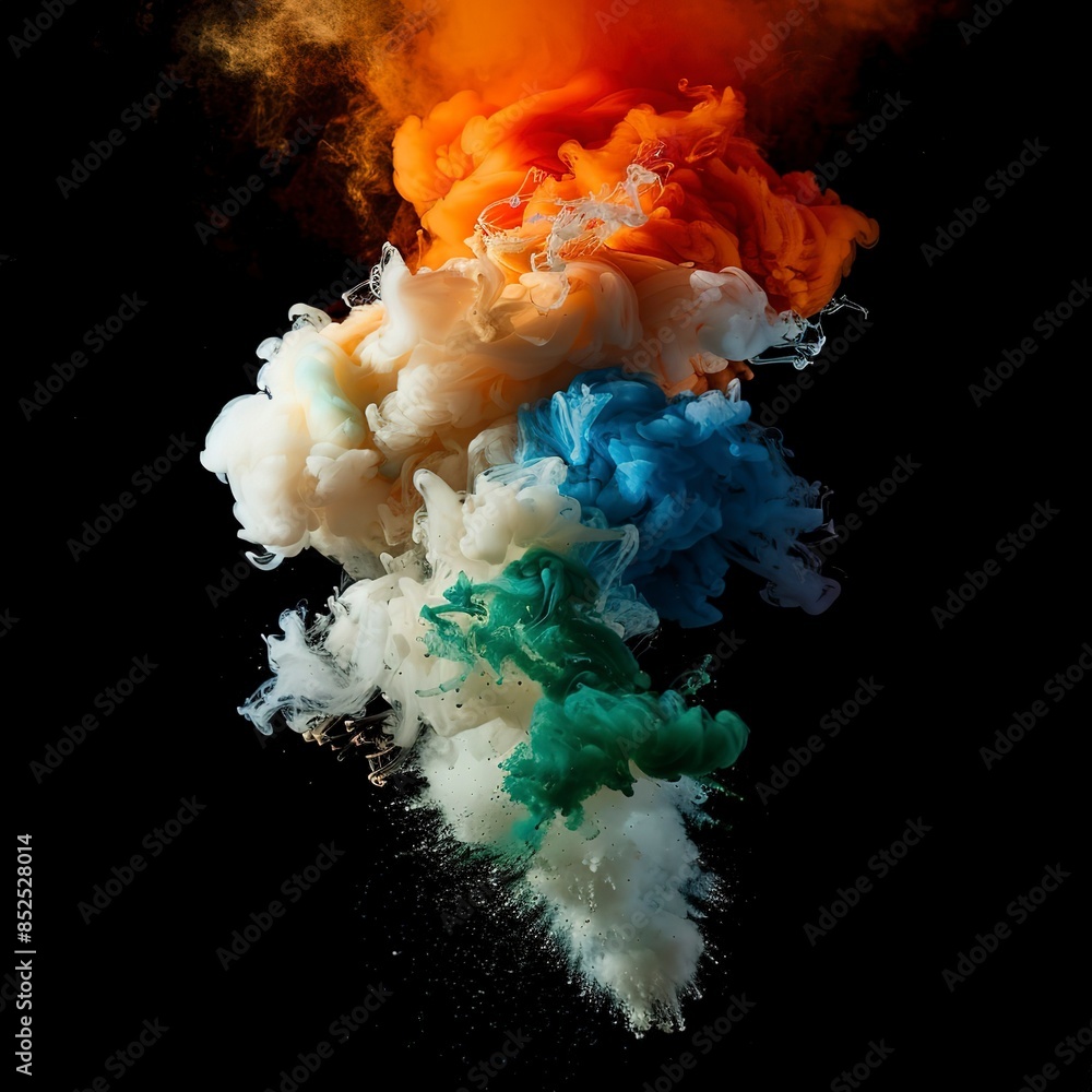 tri colour smoke bomb with the colors of indian flag with a black ...