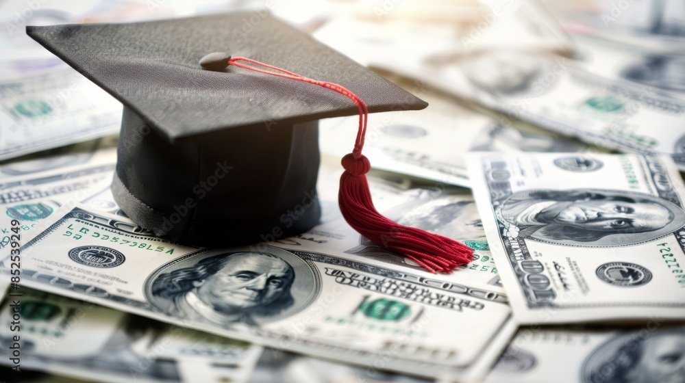 The graduation cap on money Stock Photo | Adobe Stock