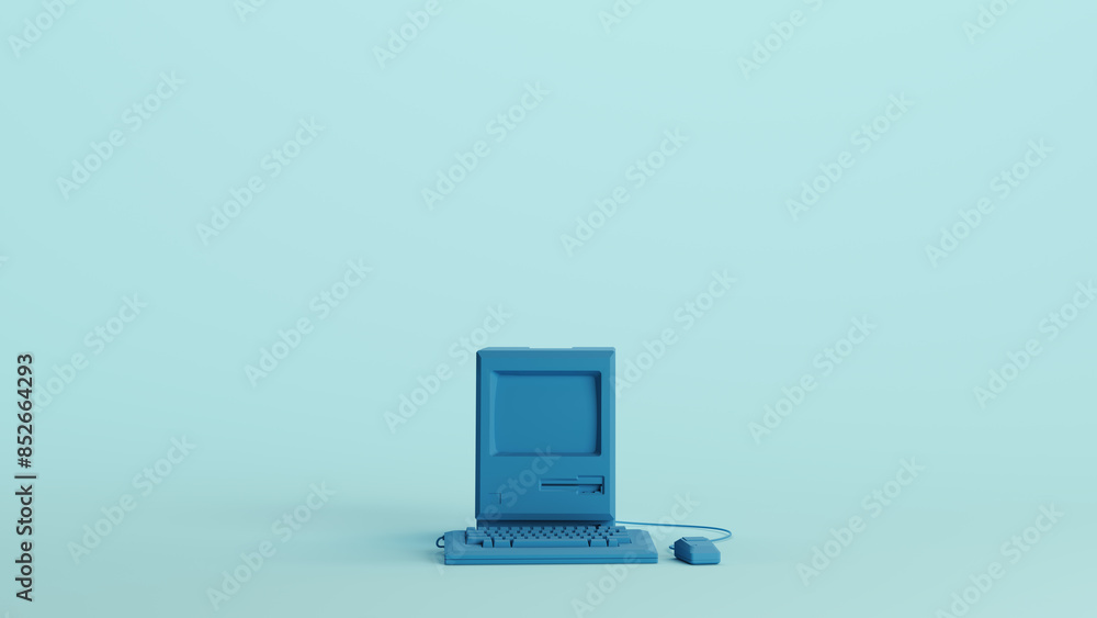 Blue computer vintage desktop keyboard technology monitor soft tones ...