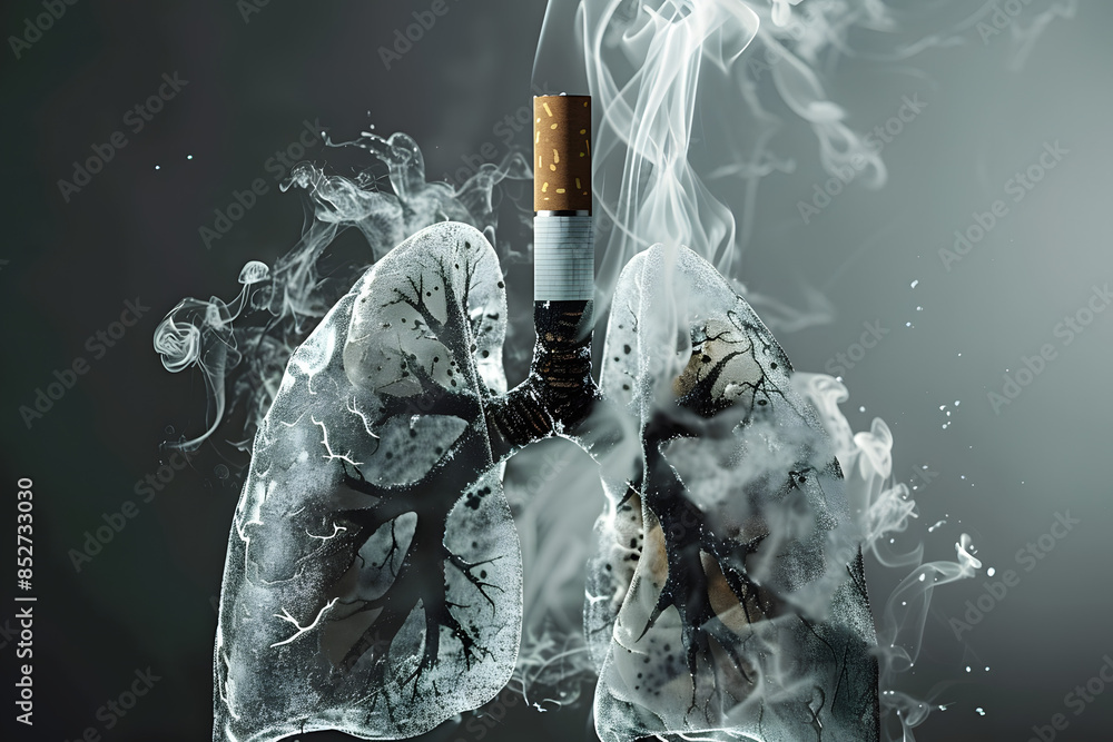Dangerous cigarette smoke causing damage to lungs. Lung disease from ...