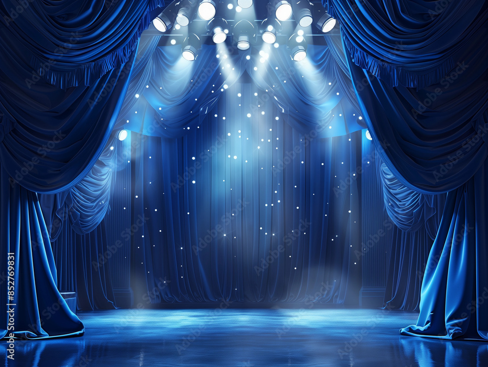 Regal stage show navy blue drapes dramatic backdrop royal party ...